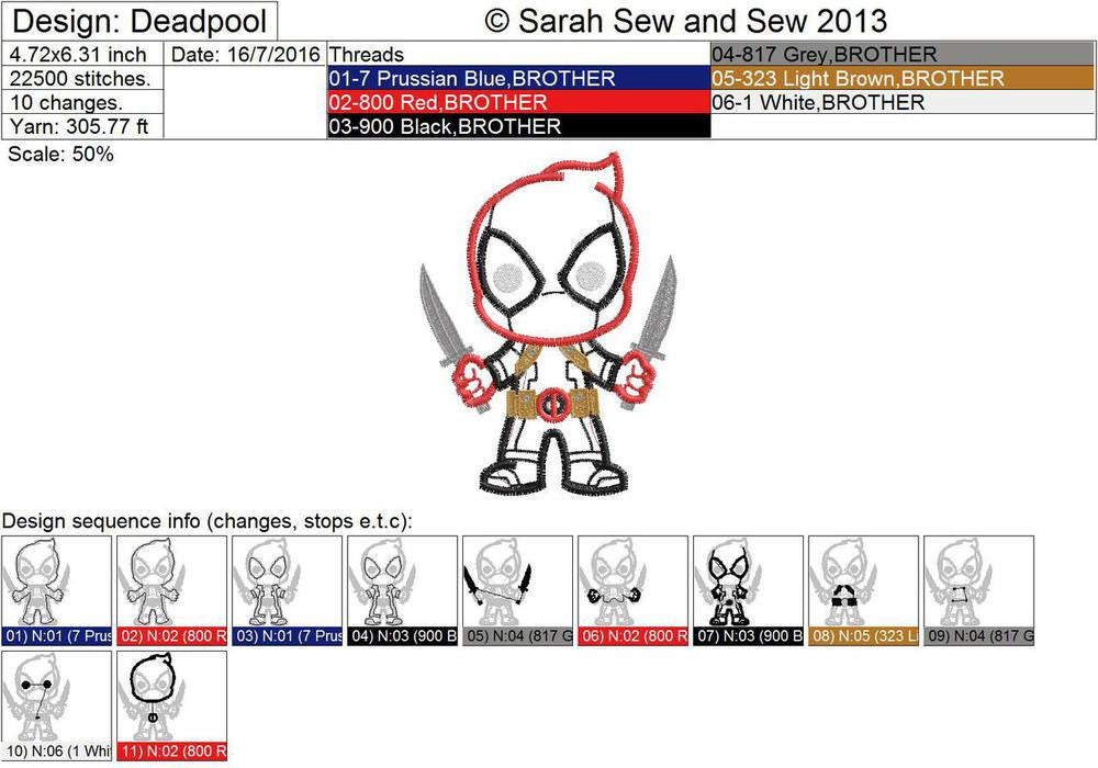 Deadpool Embroidery Design - Sarah Sew and Sew