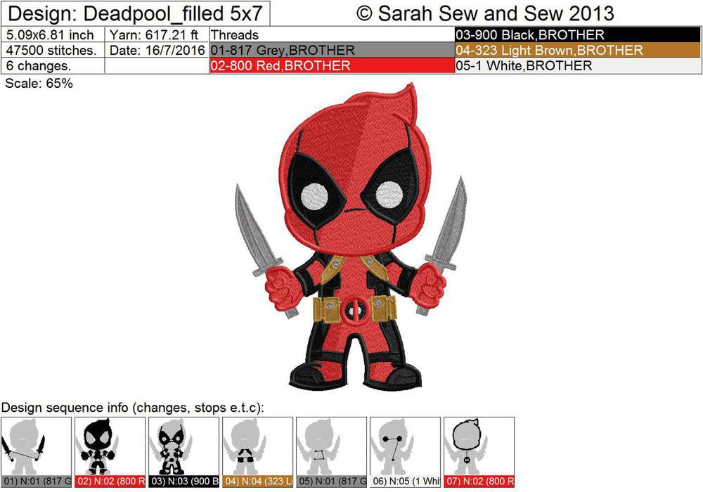 Deadpool Embroidery Design - Sarah Sew and Sew