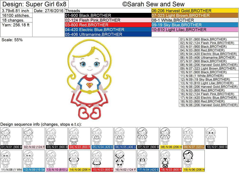 Super Girl Super Hero Cutie Embroidery Design - Sarah Sew and Sew